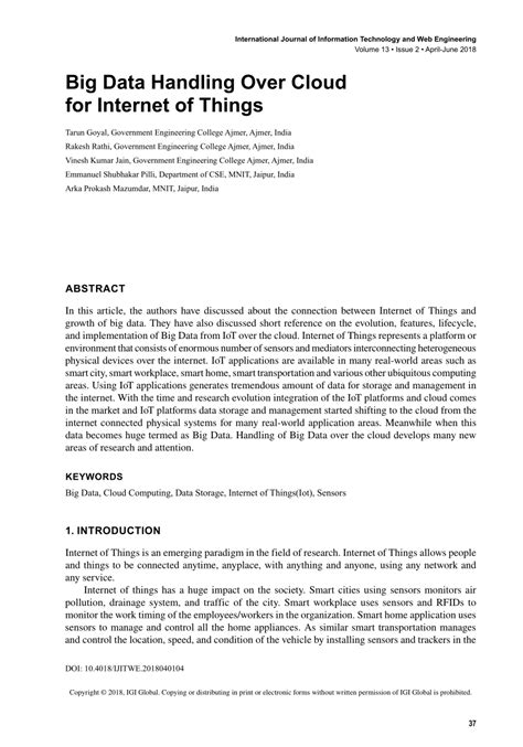 PDF Big Data Handling Over Cloud For Internet Of Things