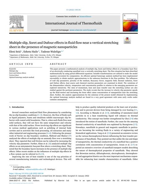 Pdf Multiple Slip Soret And Dufour Effects In Fluid Flow Near A Vertical Stretching Sheet In