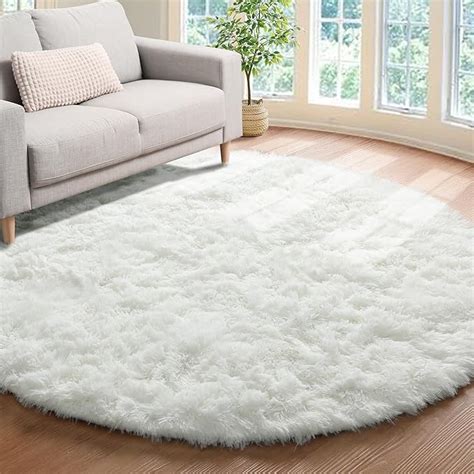 Onasar Cream White Round Area Rugs 6ft Fluffy Soft Bedroom