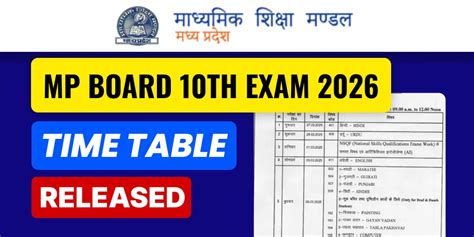 Mp Board 10th Time Table 2026 Pdf Download Released