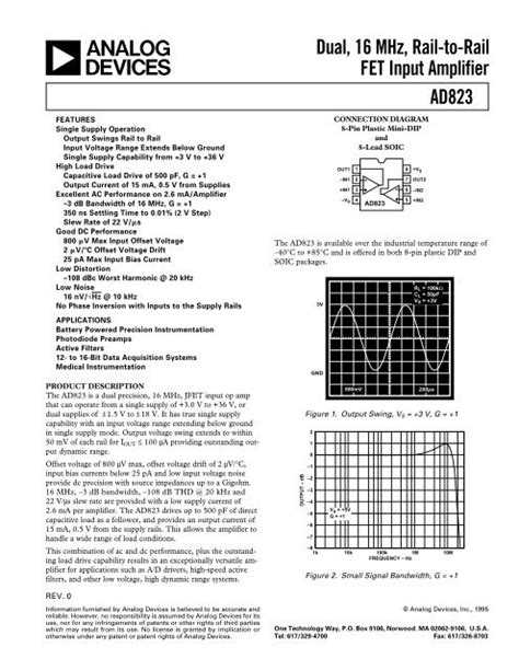 Ad823 Dual 16mhz Rail To Rail Fet Input Amplifier
