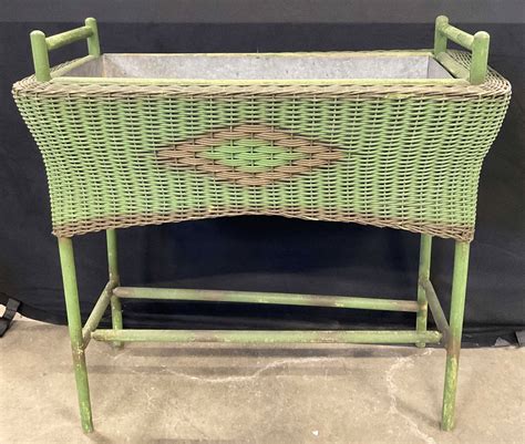 Vintage Green Wicker Rectangular Planter W Insert Auction