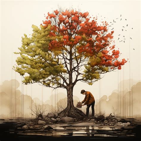 Premium Photo Color Illustration Of Tree Planting By A Couple