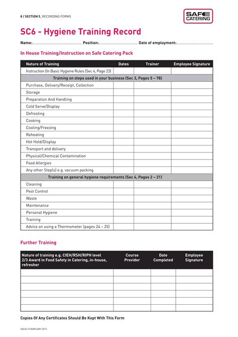 Safe Catering Recording Forms Pdf