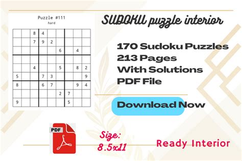 Sudoku 170 Hard Puzzles With Solutions Graphic By Jerin Design · Creative Fabrica