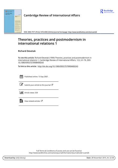 Pdf Theories Practices And Postmodernism In International Relations