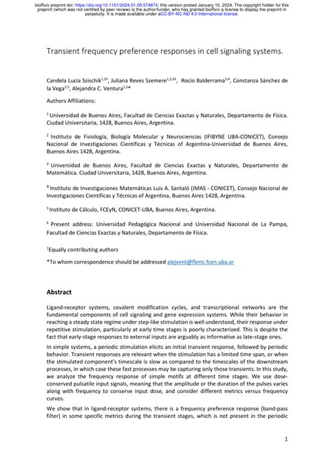 Pdf Transient Frequency Preference Responses In Cell Signaling Systems