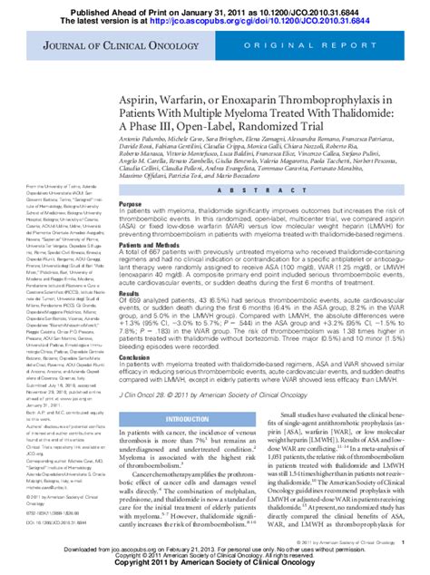 Pdf Aspirin Warfarin Or Enoxaparin Thromboprophylaxis In Patients With Multiple Myeloma