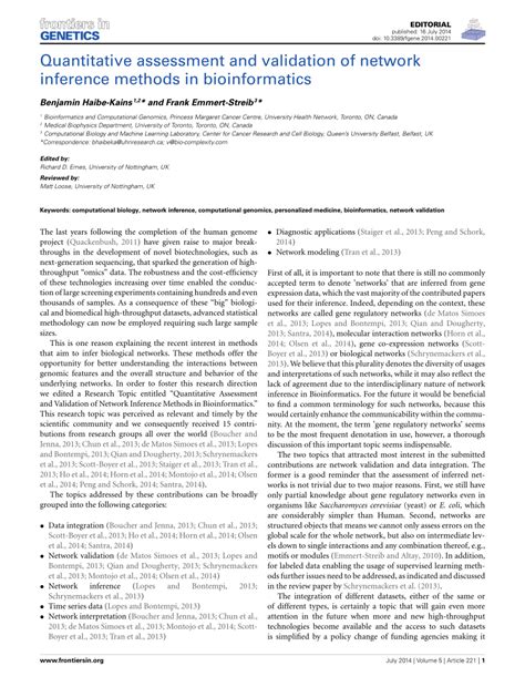 Pdf Quantitative Assessment And Validation Of Network Inference Methods In Bioinformatics