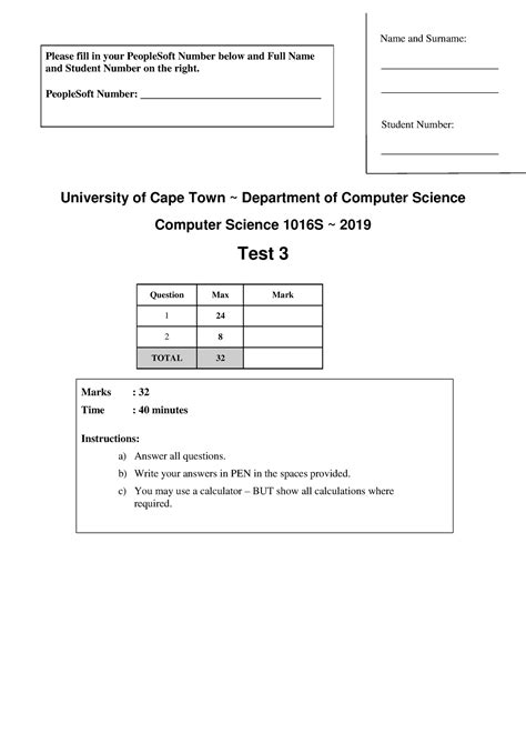 CSC S Test Memo Name And Surname Student Number University Of Cape Town