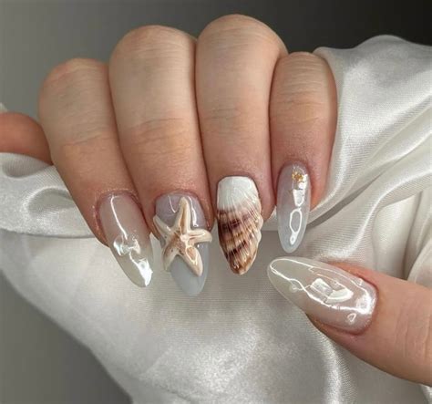 3d Sea Shell Nails Custom Press On Nails Hand Made Press On Nails