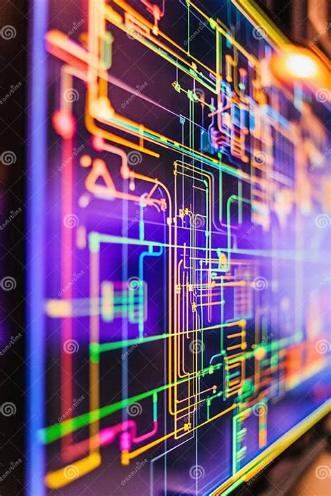 Computer Screen Showing A Cad Schematic Of Energy Flow In A Smart Grid System Stock