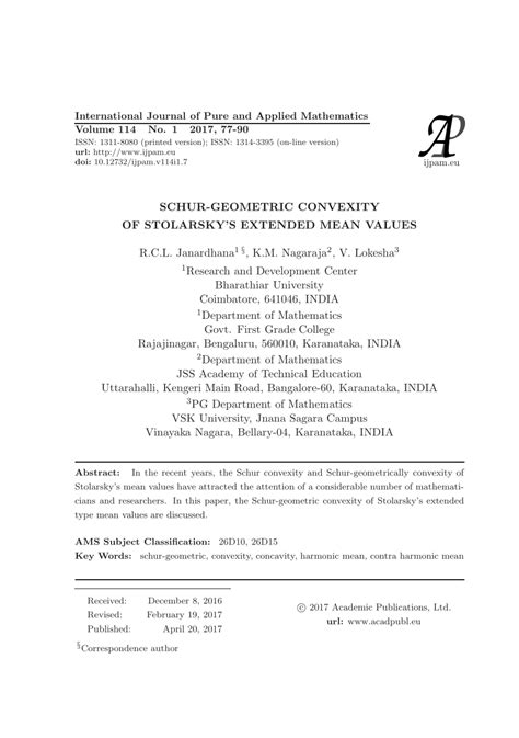 Pdf Schur Geometric Convexity Of Stolarskys Extended Mean Values