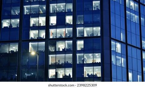 13 Thousand Glass Corporate Office Building Night Lights Royalty Free