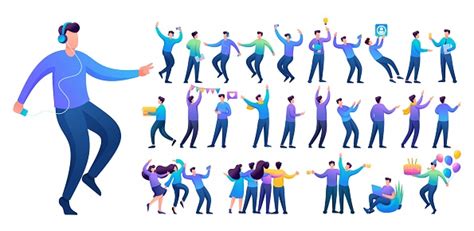 재미 십대 남자의 세트 다양한 포즈와 액션으로 다양한 프리젠 테이션 2d 플랫 문자 벡터 일러스트레이션 N4 경영자에 대한 스톡