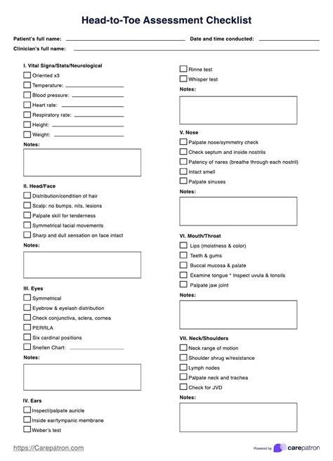 Head To Toe Assessment Checklist
