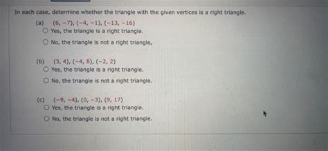 solved in each case determine whether the triangle with the