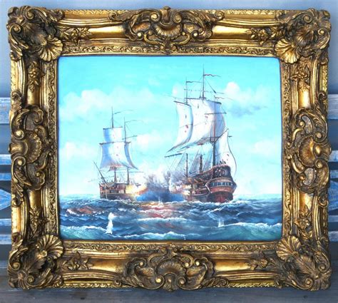 Lot Uss Constitution Vs Hms Java Original Oil On Canvas