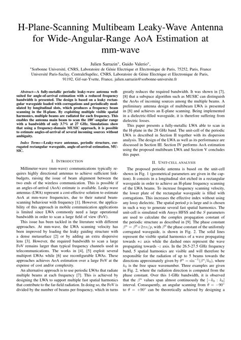 Pdf H Plane Scanning Multibeam Leaky Wave Antenna For Wide Angular