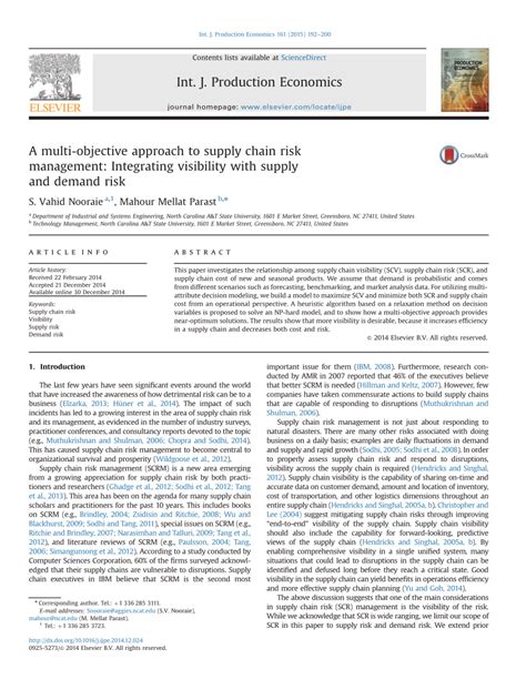 Pdf A Multi Objective Approach To Supply Chain Risk Management
