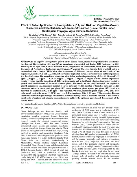 Pdf Effect Of Foliar Application Of Bio Regulators Ga3 And Naa On