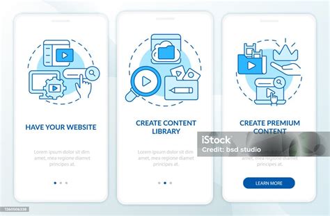 주문형 비디오 블루 온보딩 모바일 앱 화면 그래픽 사용자 인터페이스에 대한 스톡 벡터 아트 및 기타 이미지 그래픽 사용자 인터페이스 도서관 디지털 화면 Istock