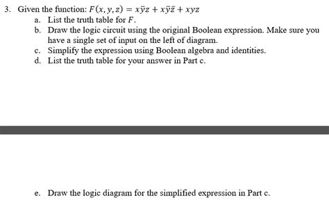 Solved Given The Function F X Y Z Xy Z Xy Z Xyza Chegg