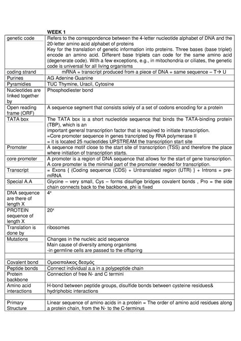 Definitions Bioinformatics Week 1 2 Week 1 Genetic Code Refers To The