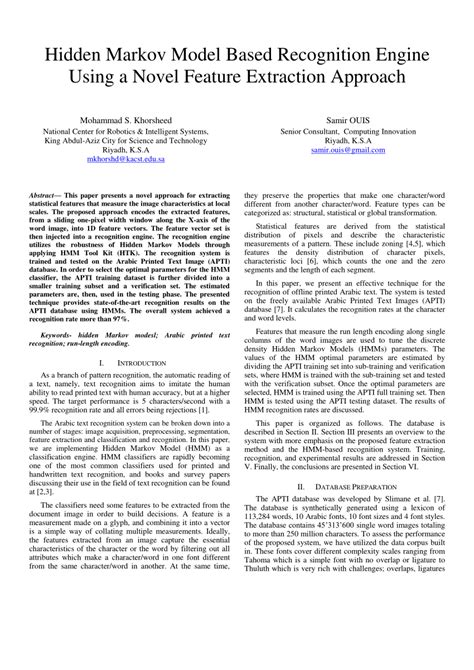 pdf hidden markov model based recognition engine using a novel