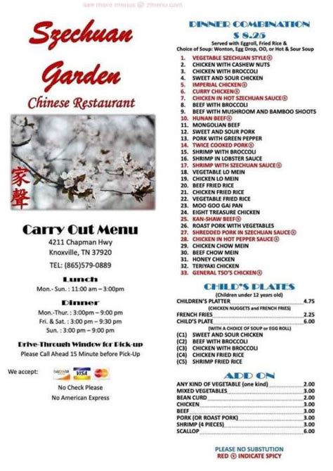 Szechuan Garden Chinese Restaurant Menu In Knoxville Tennessee Usa