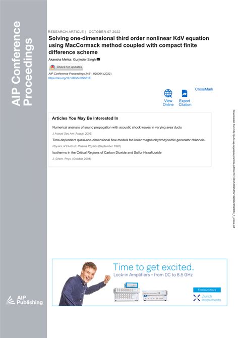 Pdf Solving One Dimensional Third Order Nonlinear Kdv Equation Using Maccormack Method Coupled