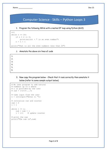 Ocr A452 Practical Investigation Python Iteration Loops Teaching