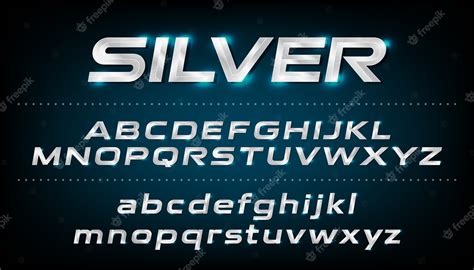 알파벳 글꼴 금속은 효과 이탤릭체 문자 Abc 소문자 및 대문자 프리미엄 벡터