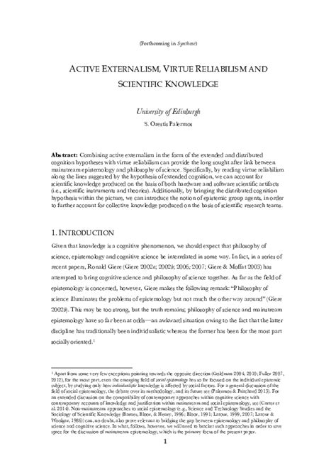 Pdf Active Externalism Virtue Reliabilism And Scientific Knowledge