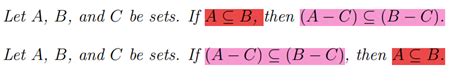 Solved Let Ab And C Be Sets If A⊆b Then A−c⊆b−c Let