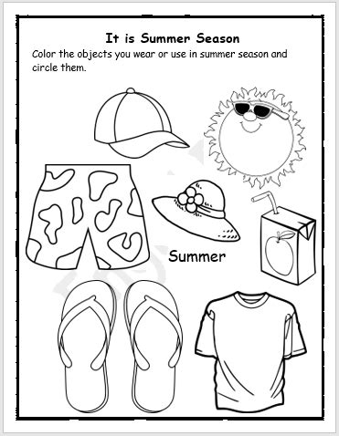 Summer Season Clothes Coloring Worksheet Englishbix