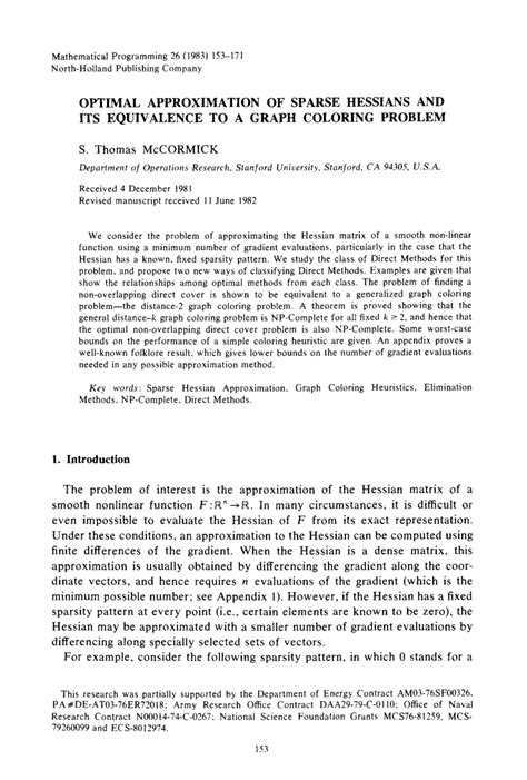 Pdf Optimal Approximation Of Sparse Hessians And Its Equivalence To A Graph Coloring Problem