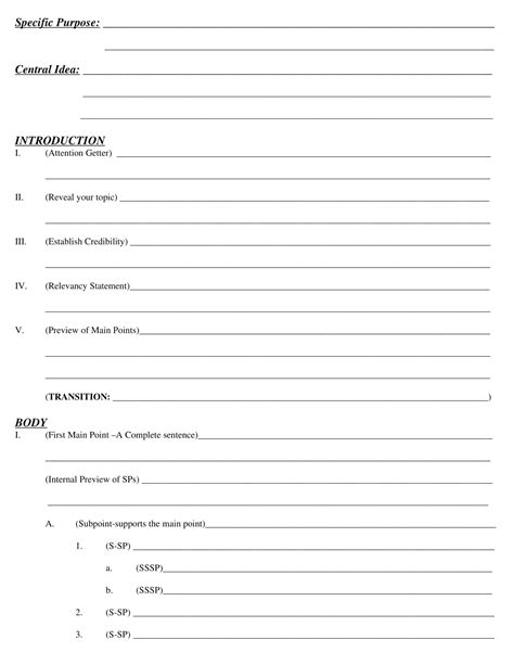 free printable informative speech outline templates [pdf word] example
