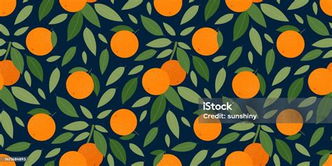 오렌지 과일과 나뭇잎으로 완벽 한 패턴입니다 벡터 그림입니다 오렌지 감귤류 과일에 대한 스톡 벡터 아트 및 기타 이미지 오렌지 감귤류 과일 과일 잎 Istock