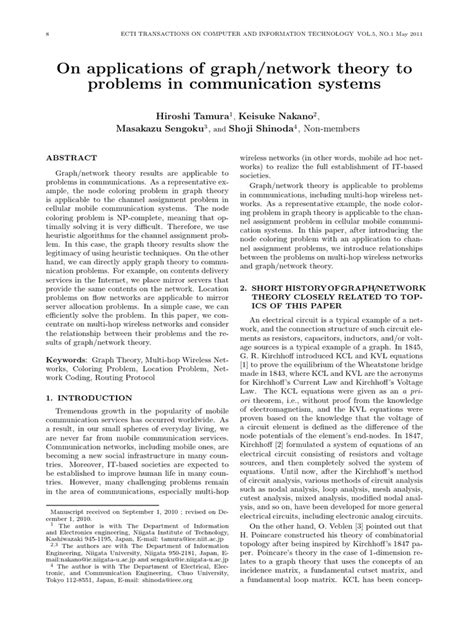 On Applications Of Graphnetwork Theory To Problems Pdf