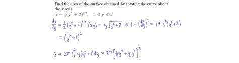 integration surface area of curve rotated about x axis problem
