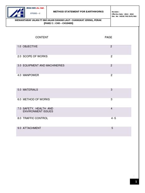Method Statement For Earthwork Pdf