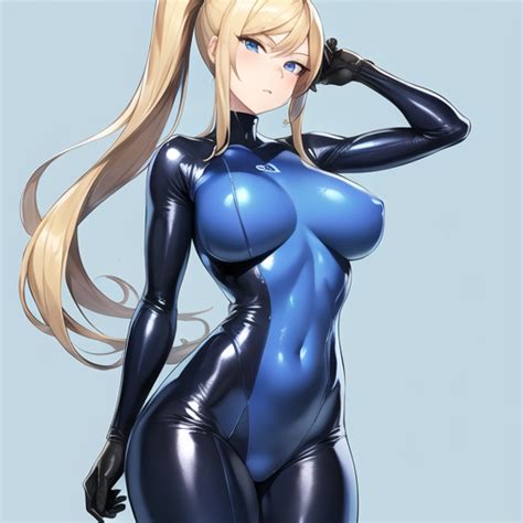 Rule 34 Ai Generated Blonde Hair Blue Bodysuit Blue Eyes Long Hair