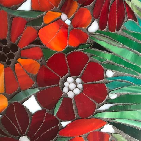Mosaic Poppy Window Poppy Mosaic Stained Glass Window Flower Art