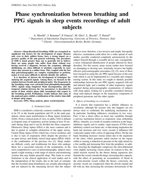Pdf Phase Synchronization Between Breathing And Ppg Signals In Sleep Events Recordings Of