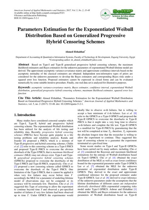 Pdf Parameters Estimation For The Exponentiated Weibull Distribution