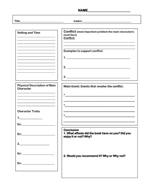 Biography Book Report Template