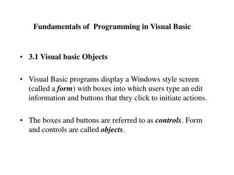 Ppt Fundamentals Of Programming In Visual Basic Powerpoint