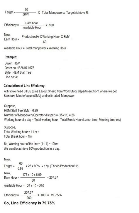 Sewing Line Efficiency Target Calculation Of A Working Day