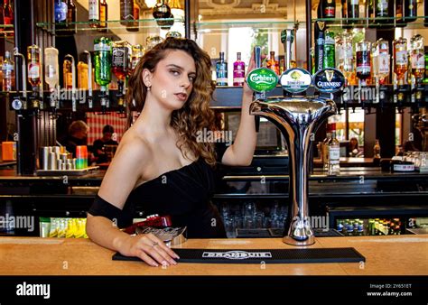 Al Female Model Poses For A Photograph Behind The Bar Inside The Dundee Queens Hotel In